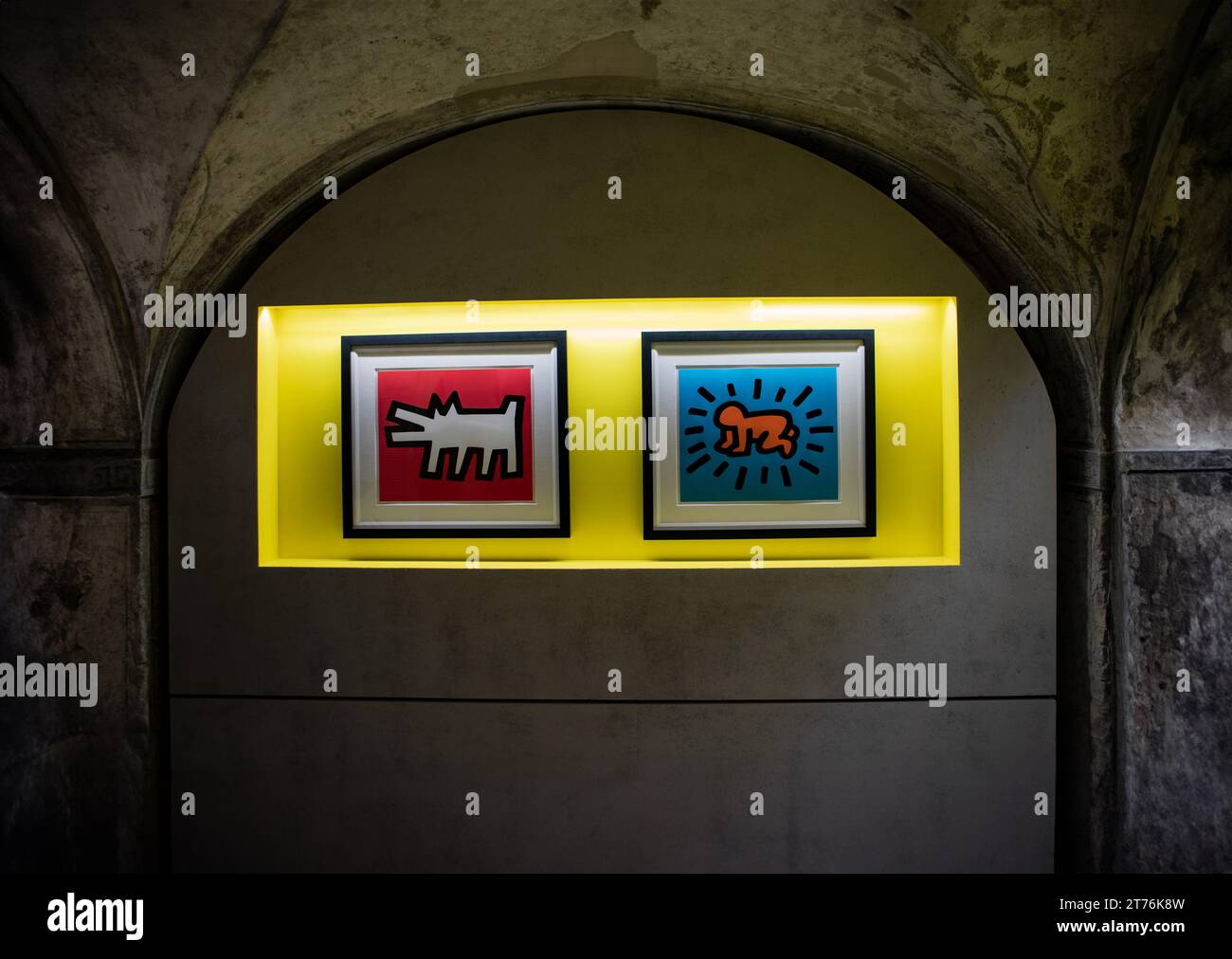 Exhibition of artwork by artist Keith Haring Painter, Parma Italy Stock ...