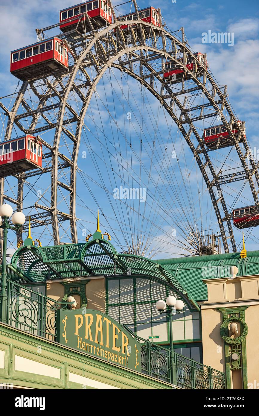 Traditional landmark ferris wheel. Vienna city center. Prater park ...