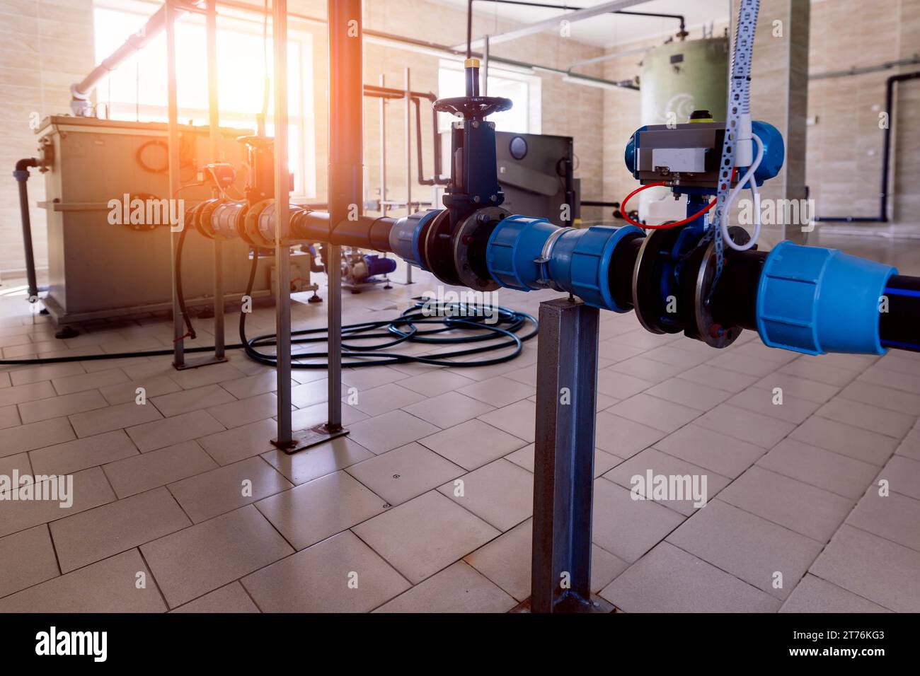 Pressure sensor in an industrial boiler room. Barometer in the heating ...