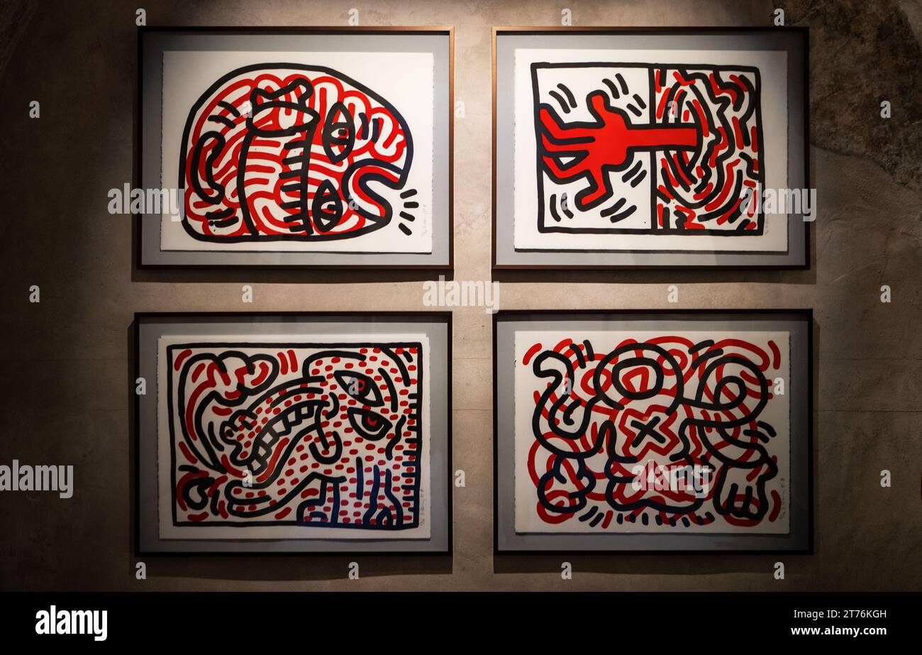 Exhibition of artwork by artist Keith Haring Painter, Parma Italy Stock ...