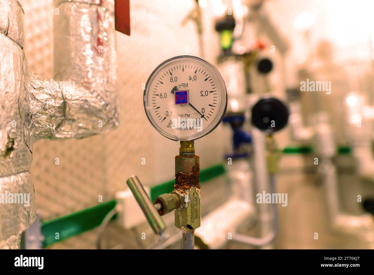 Pressure sensor in an industrial boiler room. Barometer in the heating ...