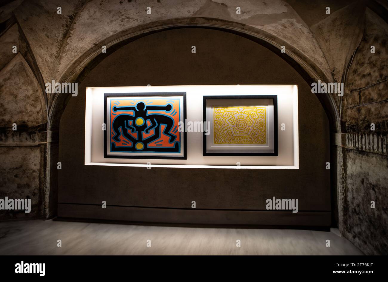 Exhibition of artwork by artist Keith Haring Painter, Parma Italy Stock ...