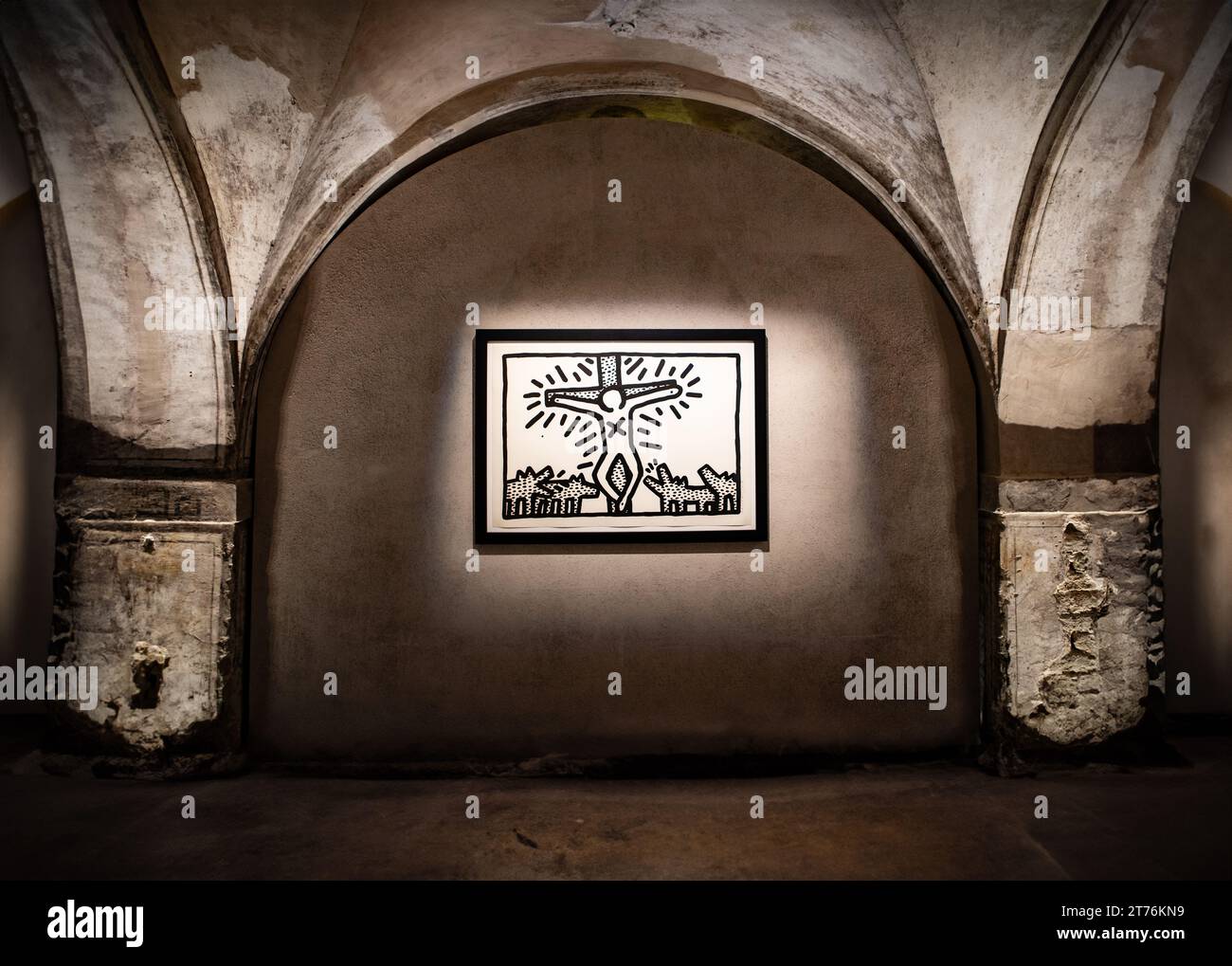 Exhibition of artwork by artist Keith Haring Painter, Parma Italy Stock ...