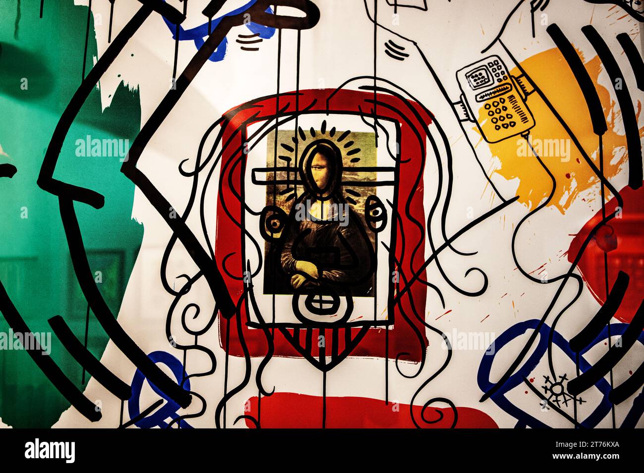 Exhibition of artwork by artist Keith Haring Painter, Parma Italy Stock ...