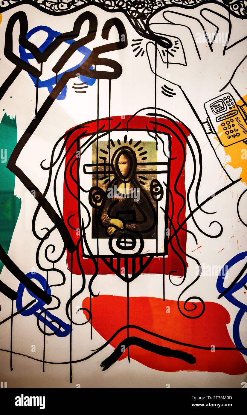 Exhibition of artwork by artist Keith Haring Painter, Parma Italy Stock ...