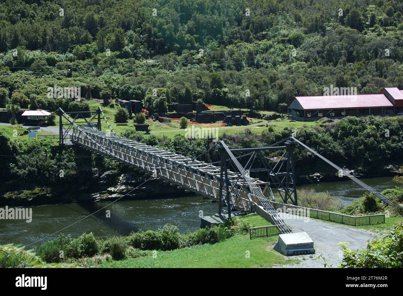 historic swing bridge over Grey river at Brunner Coal Mine, West Coast ...