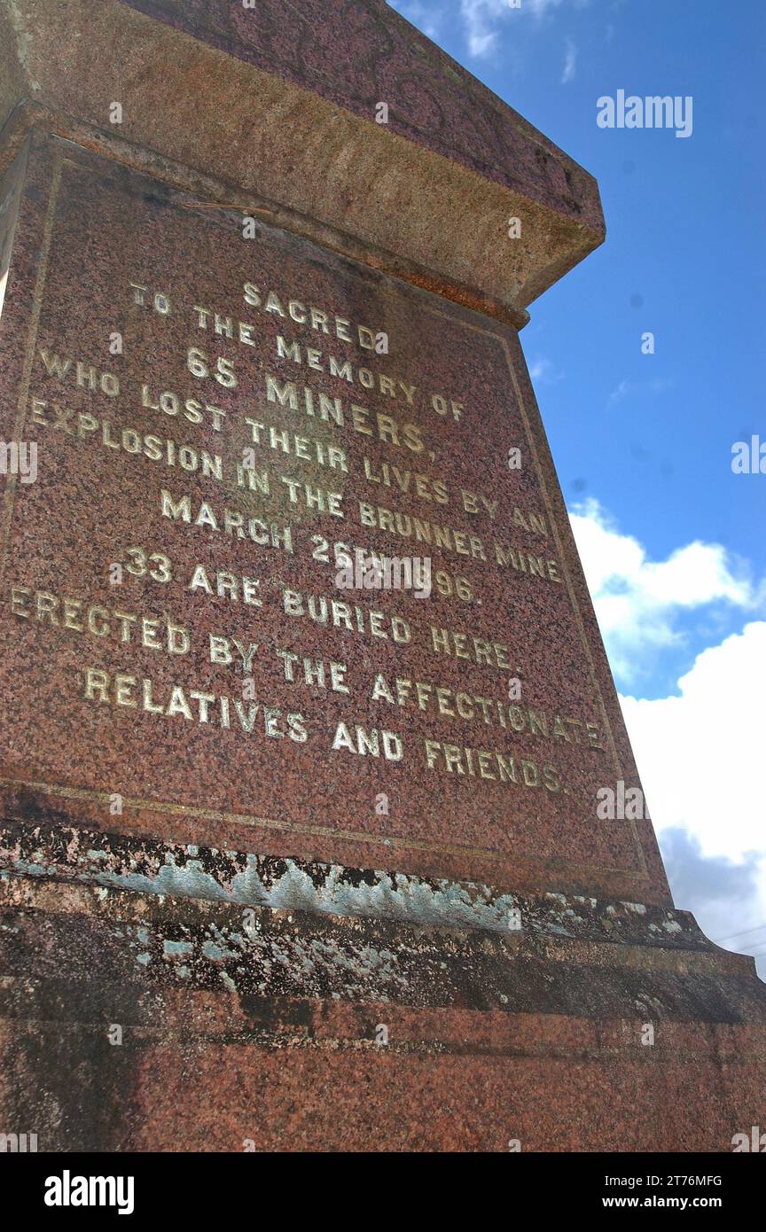 Memorial to 65 coal miners killed in 1896 accident at Brunner mine ...