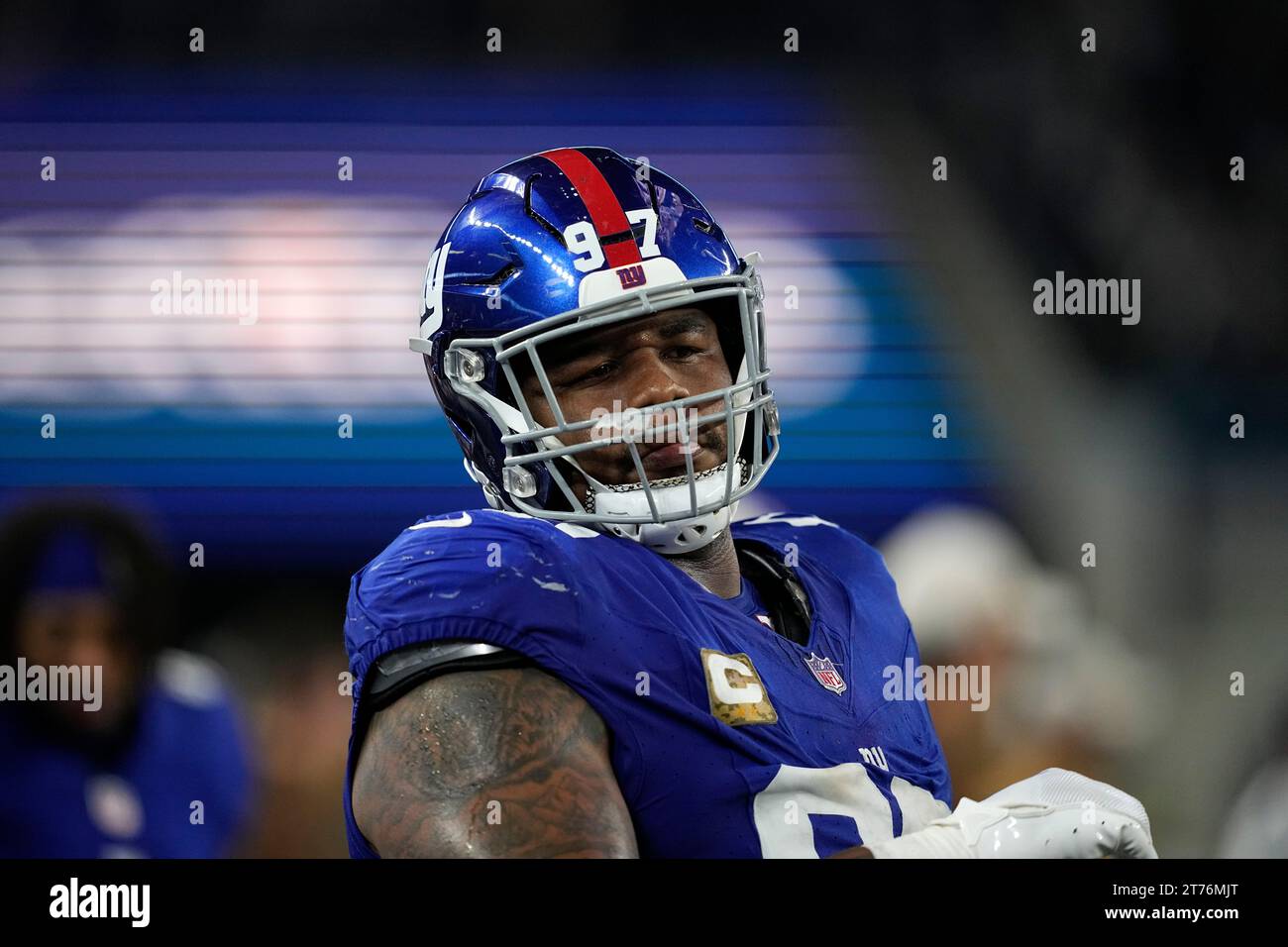 New York Giants defensive tackle Dexter Lawrence II watches play from ...