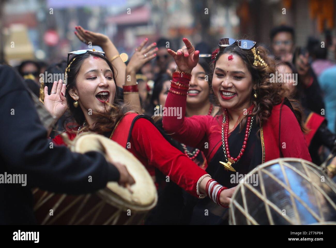 Kathmandu, Bagmati, Nepal. 14th Nov, 2023. Women from ethnic Newar ...