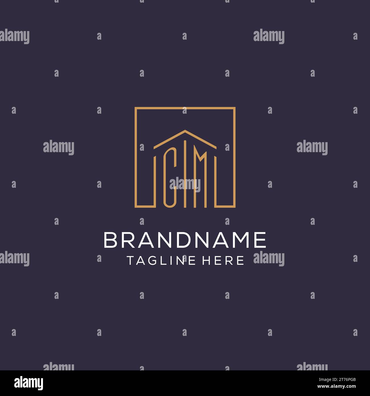 Initial CM logo with square lines, luxury and elegant real estate logo ...
