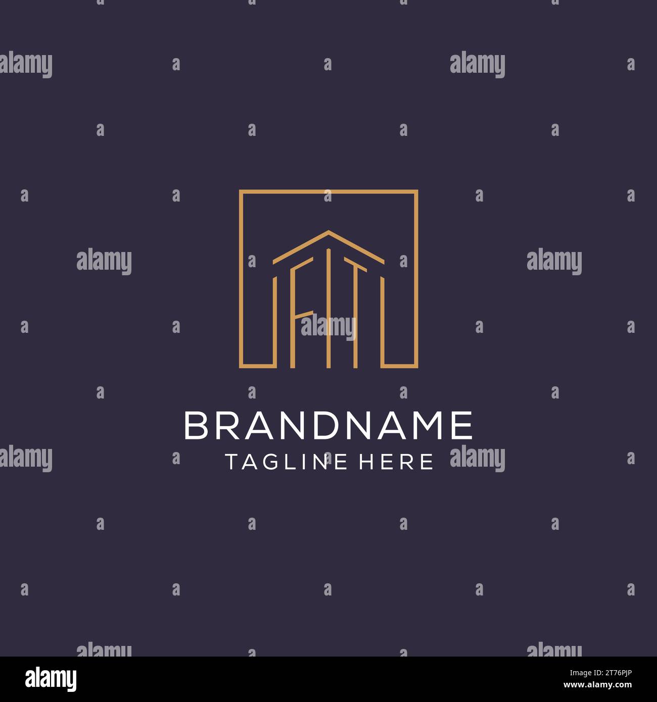 Initial FT logo with square lines, luxury and elegant real estate logo ...