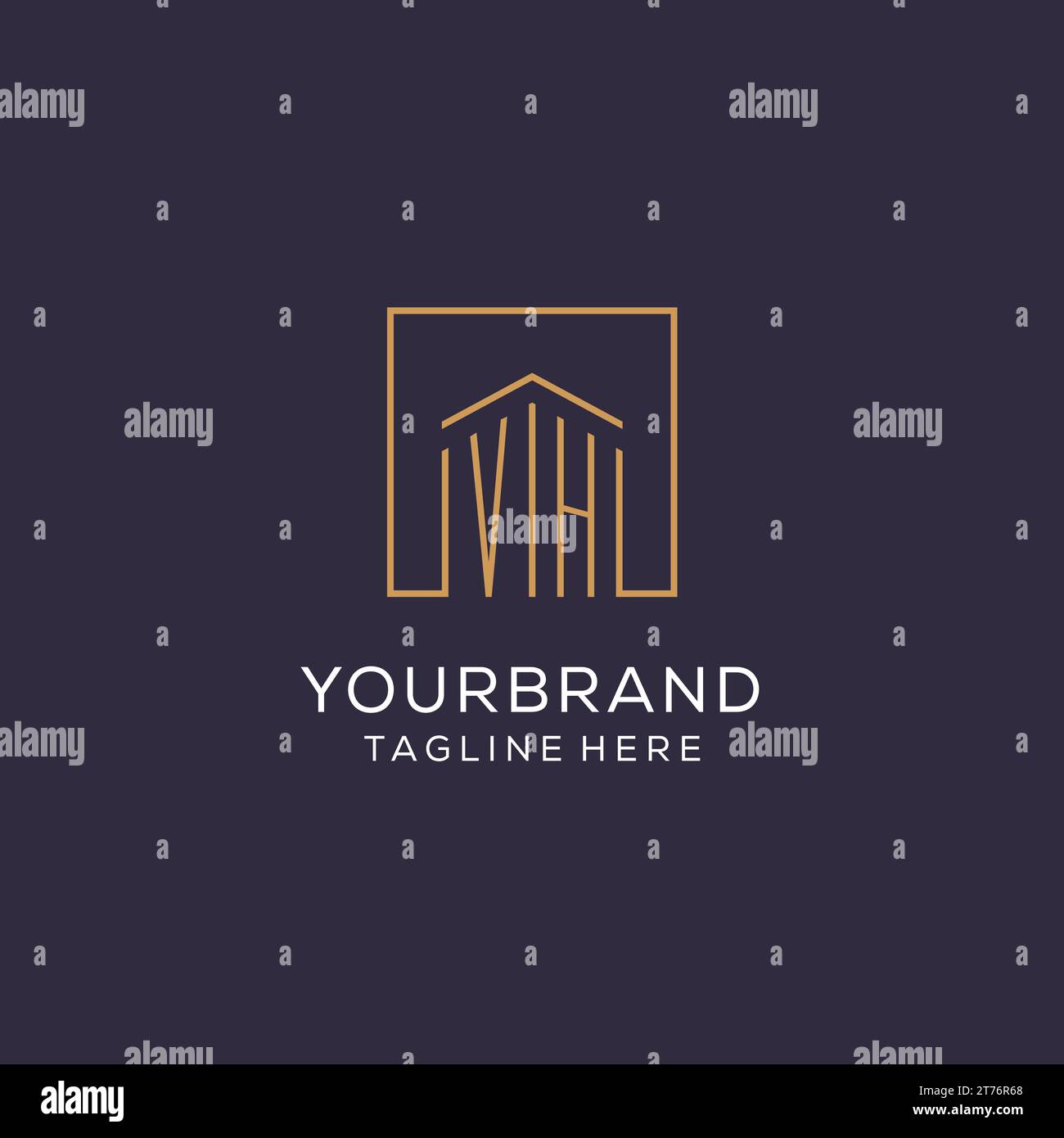 Initial VH logo with square lines, luxury and elegant real estate logo ...