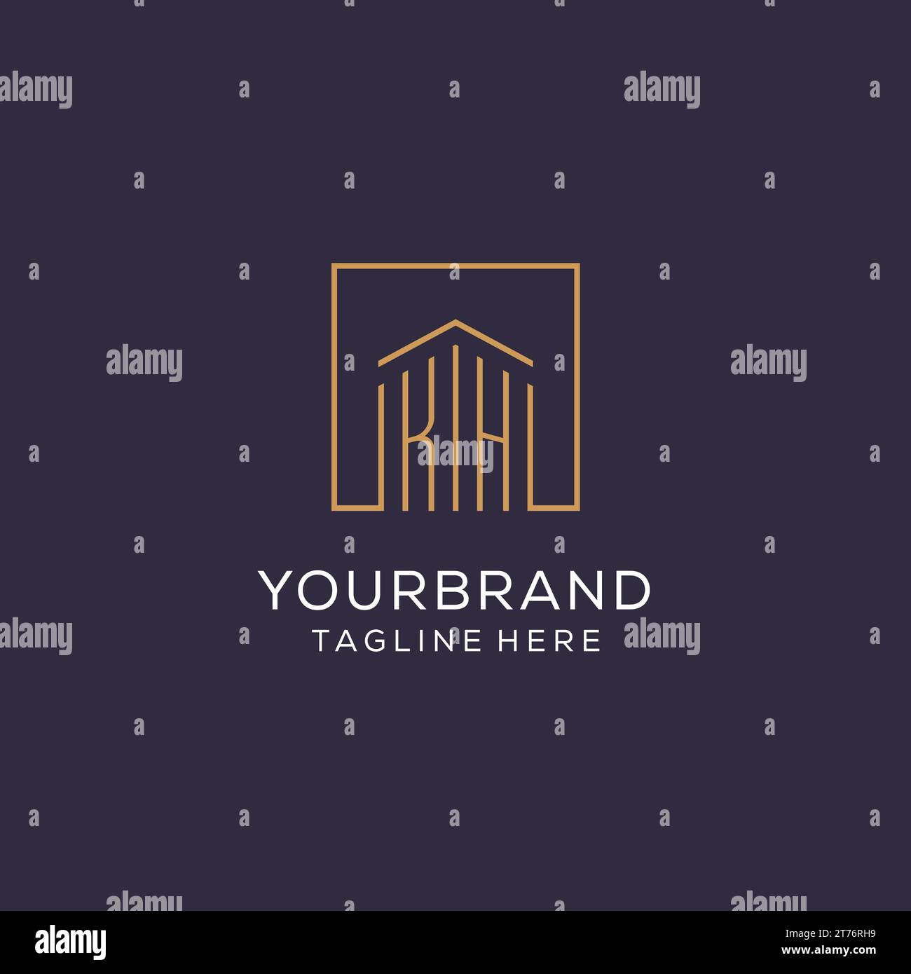 Initial KH logo with square lines, luxury and elegant real estate logo ...