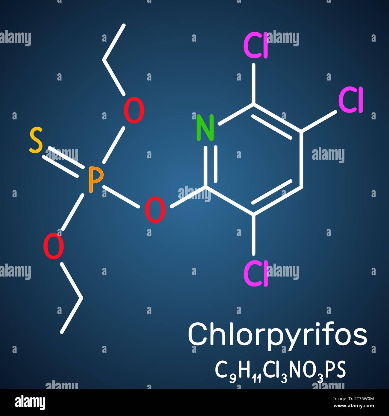 Chlorpyrifos, CPS molecule. It is organophosphate neurotoxicant, used ...
