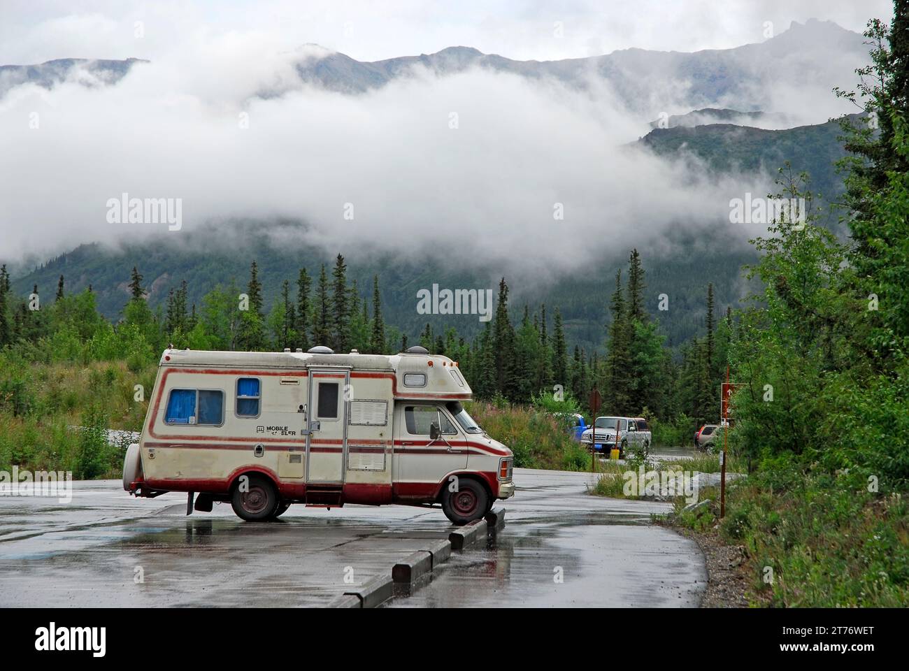 RV - mobile traveler parking in Denali National Park, Alaska Stock ...