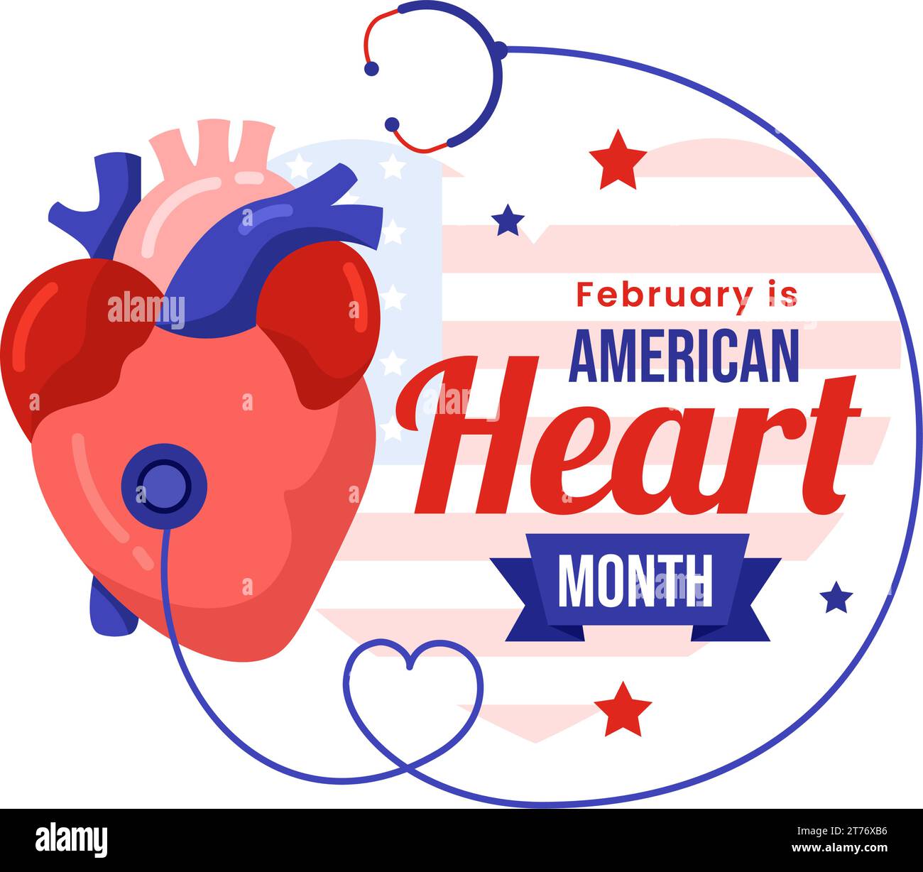 February is American Heart Month Vector Illustration with USA Flag and ...