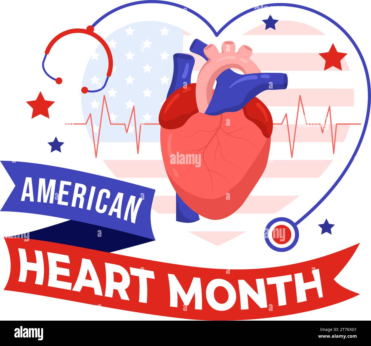 February is American Heart Month Vector Illustration with USA Flag and ...