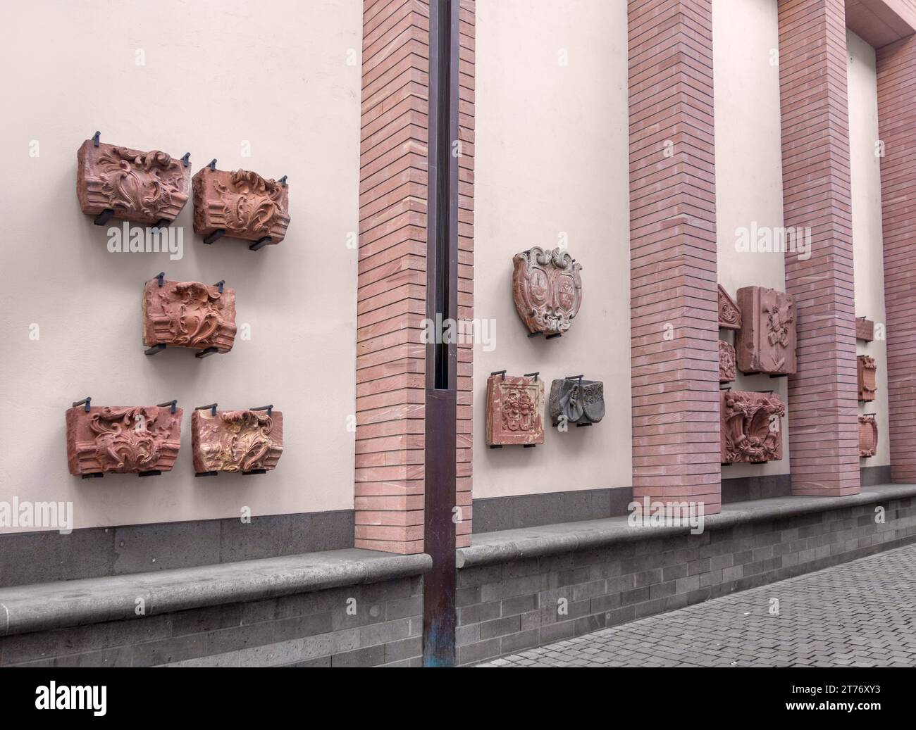 Architectural detail including some historic fragments seen in ...