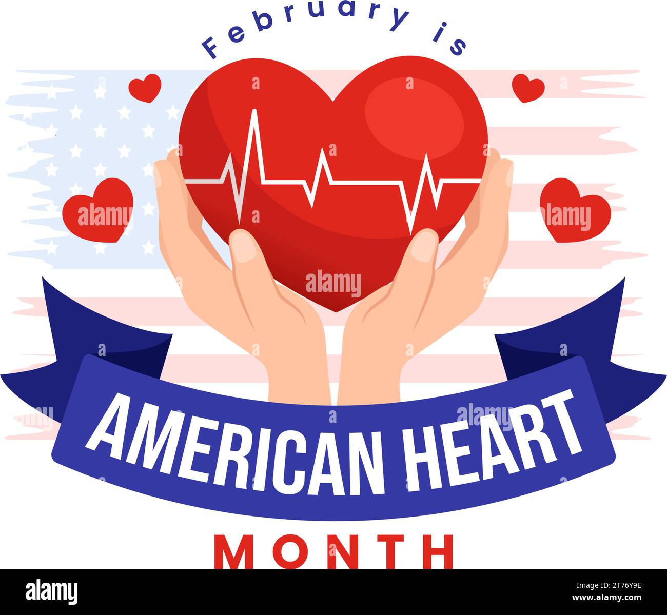 February is American Heart Month Vector Illustration with USA Flag and ...