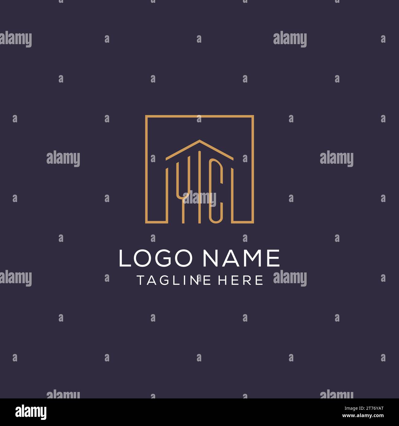 Initial YC logo with square lines, luxury and elegant real estate logo ...