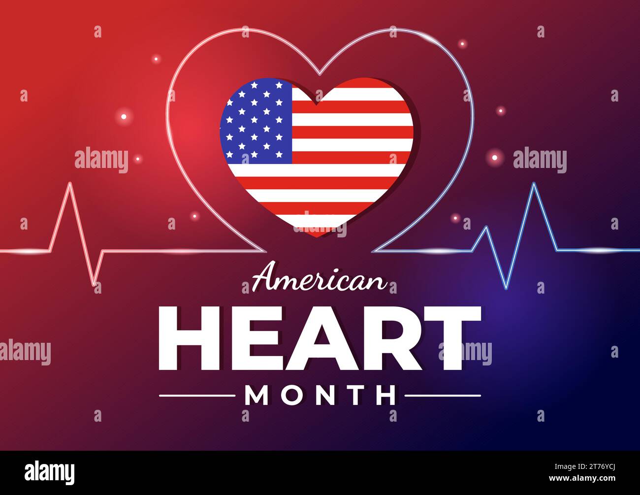 February is American Heart Month Vector Illustration with USA Flag and ...