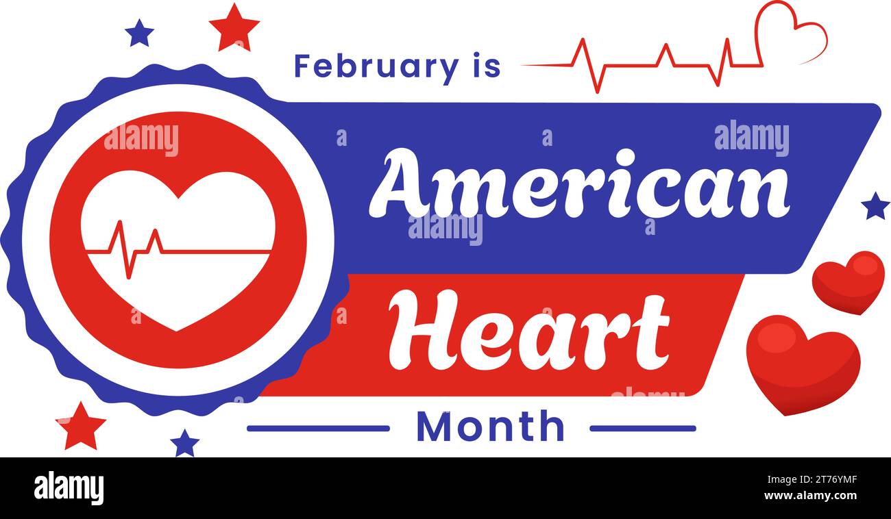 February is American Heart Month Vector Illustration with USA Flag and ...