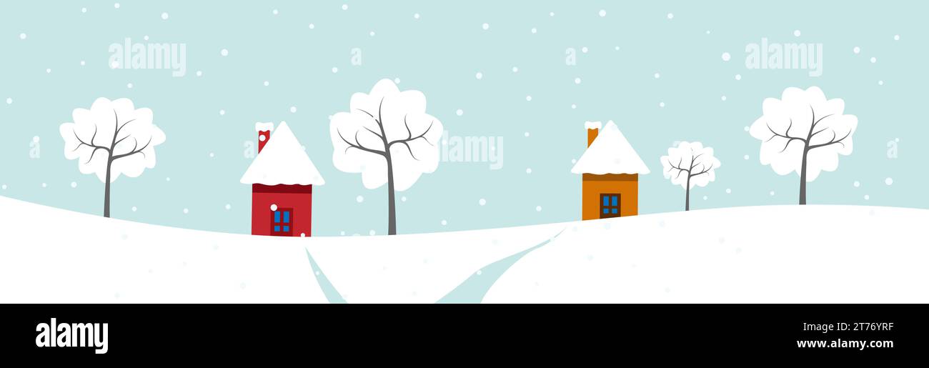 Winter snowy landscape, houses in the mountains, christmas background ...