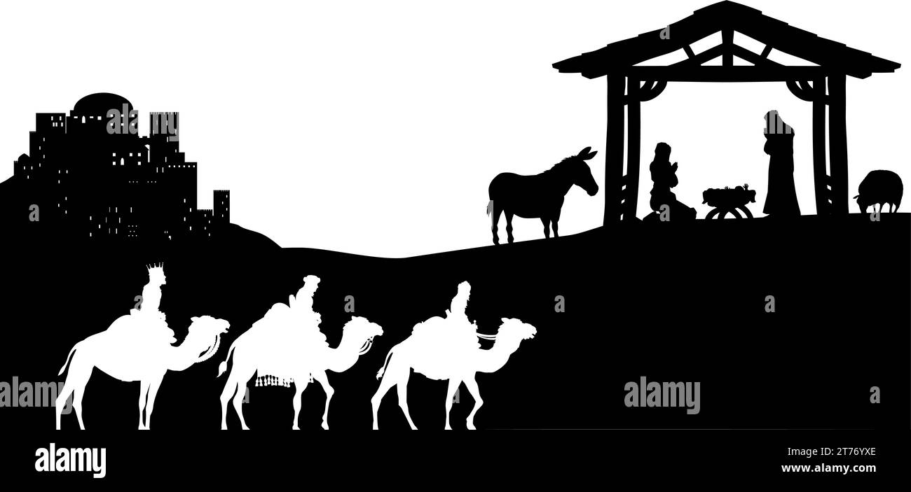Christmas Nativity Scene Bethlehem Manger Wise Men Stock Vector Image ...
