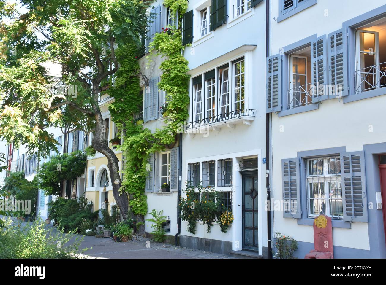Beautiful old houses on a quiet pedestrian street facing directly ...