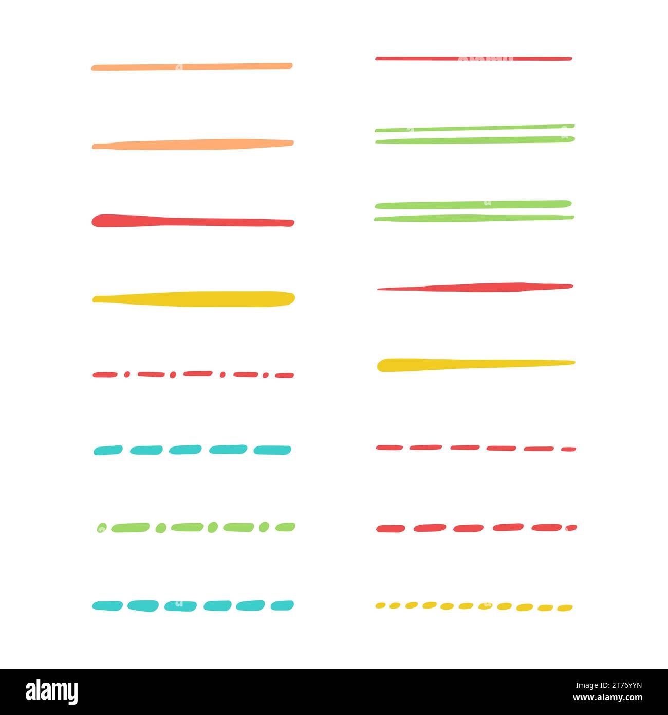 Collection of strikethrough multi colored underlines. different doodle ...