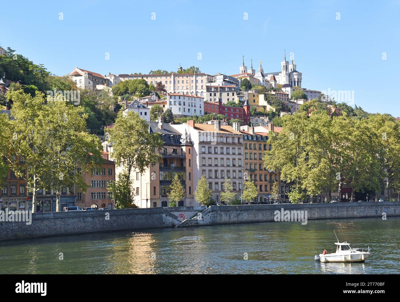 The Basilica of Notre-Dame de Fourvière on a steep promontory ...