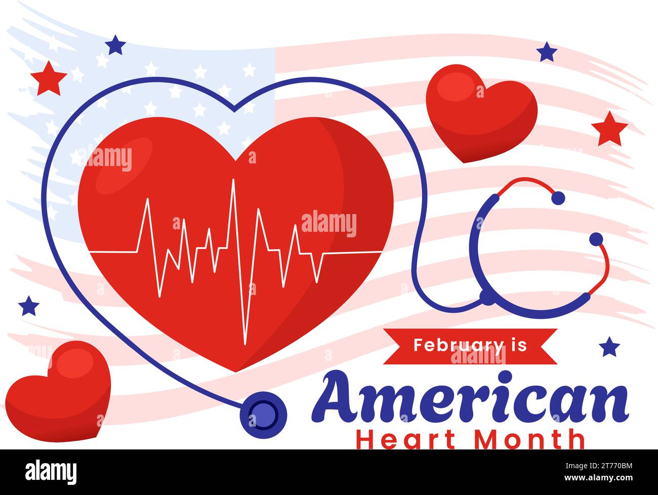 February is American Heart Month Vector Illustration with USA Flag and ...