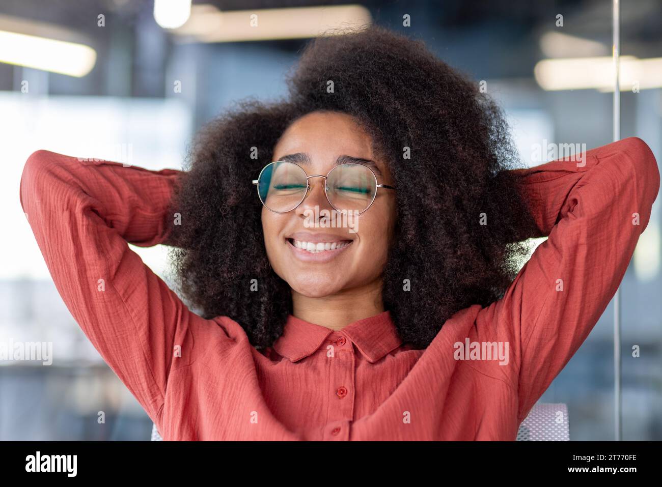 Woman Well Done Successfully Completed The Work Businesswoman Joyful Satisfied At The