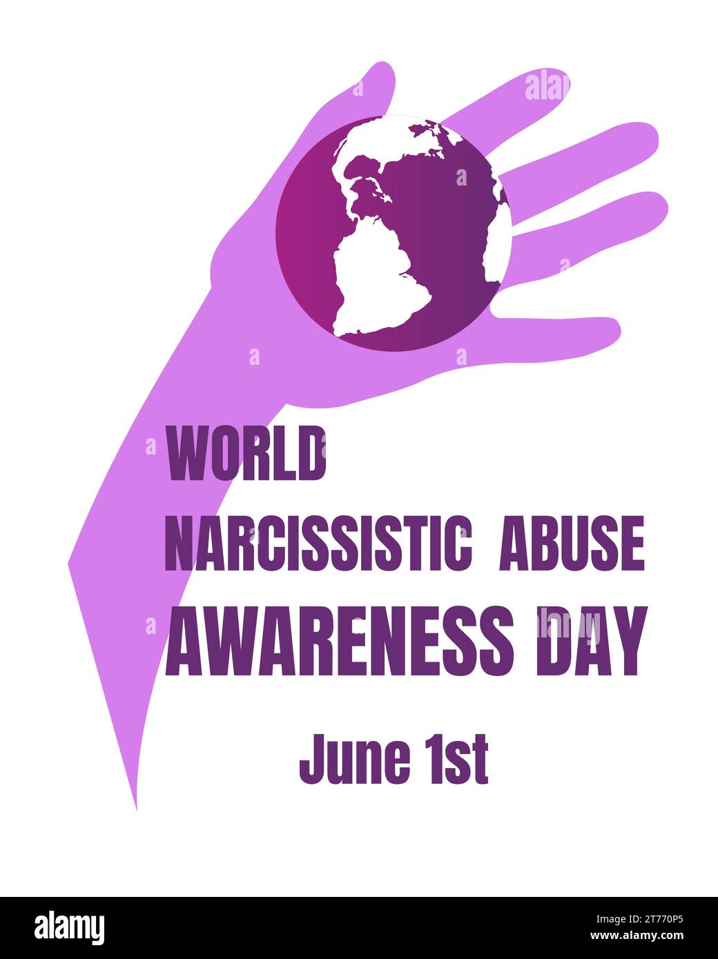 Lilac hand and purple planet Earth and text World Narcissistic Abuse ...
