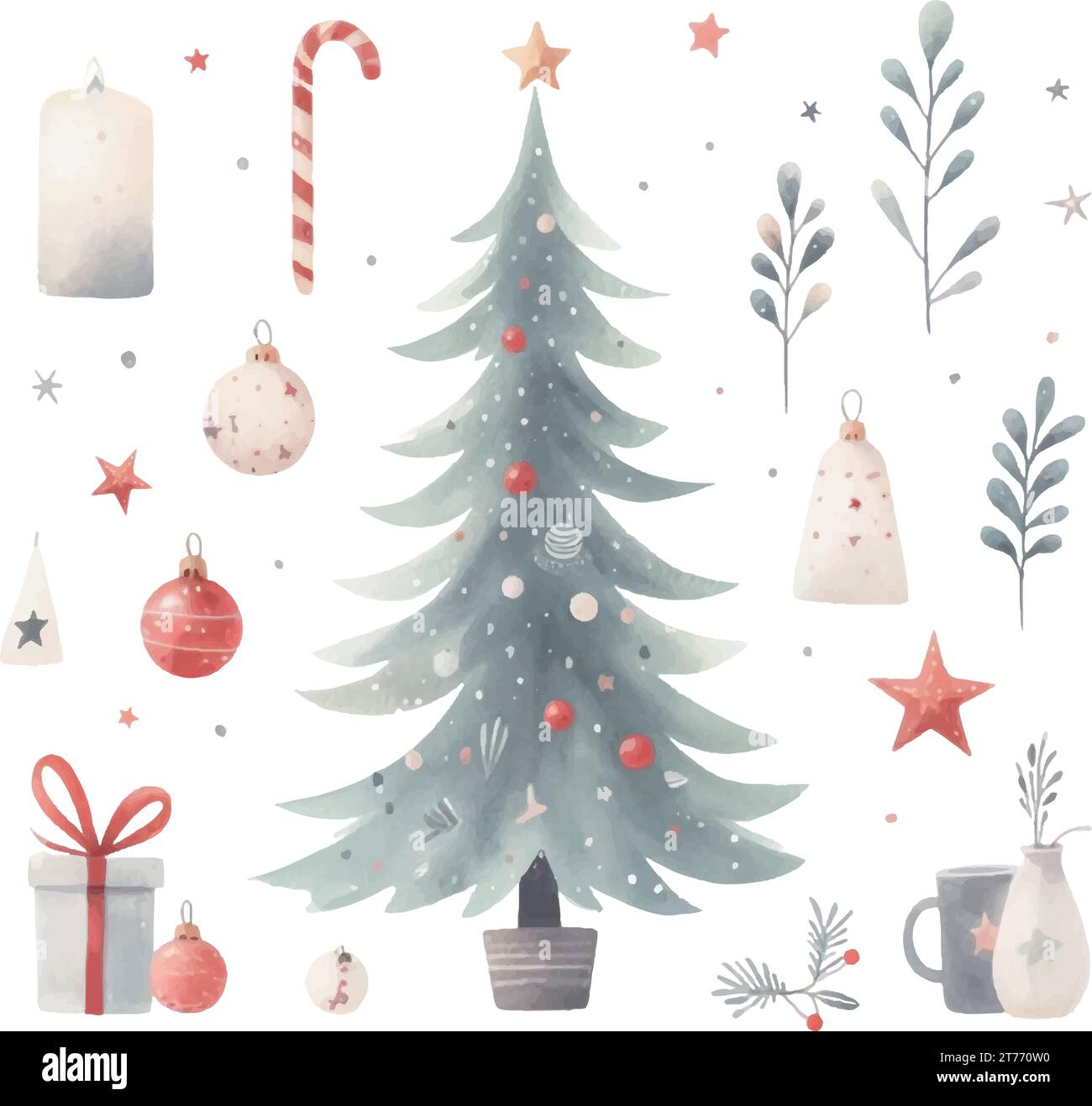 Watercolor Christmas tree set. Hand drawn illustration. Isolated on ...