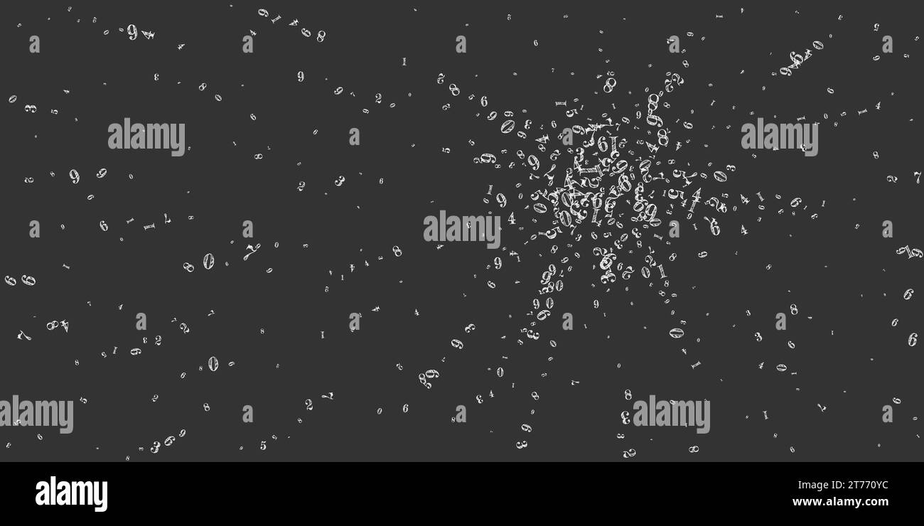 Scattered numbers. White chalk digits flying chaotic. Back to school ...
