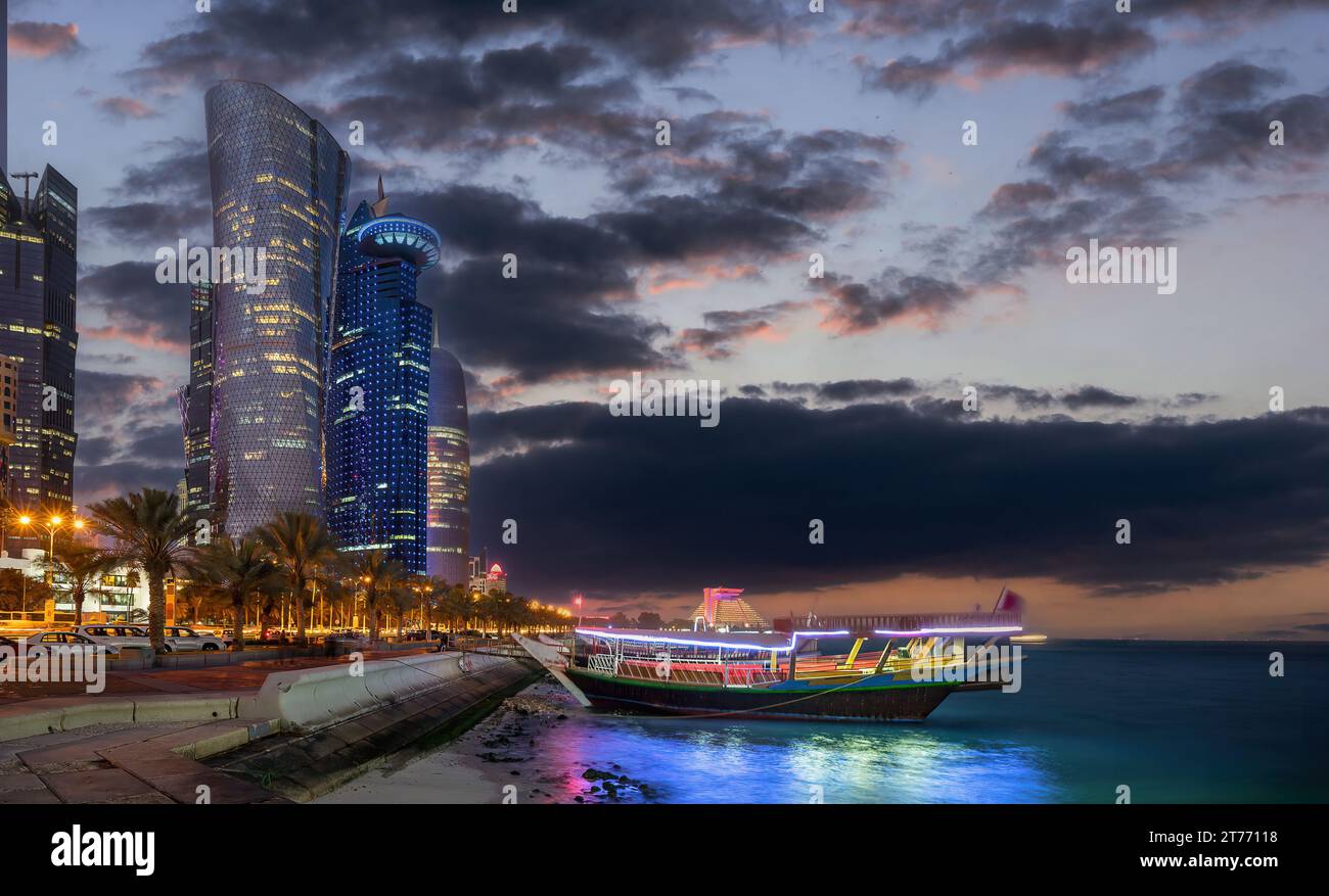 Looking along the Corniche in Doha Qatar Stock Photo - Alamy