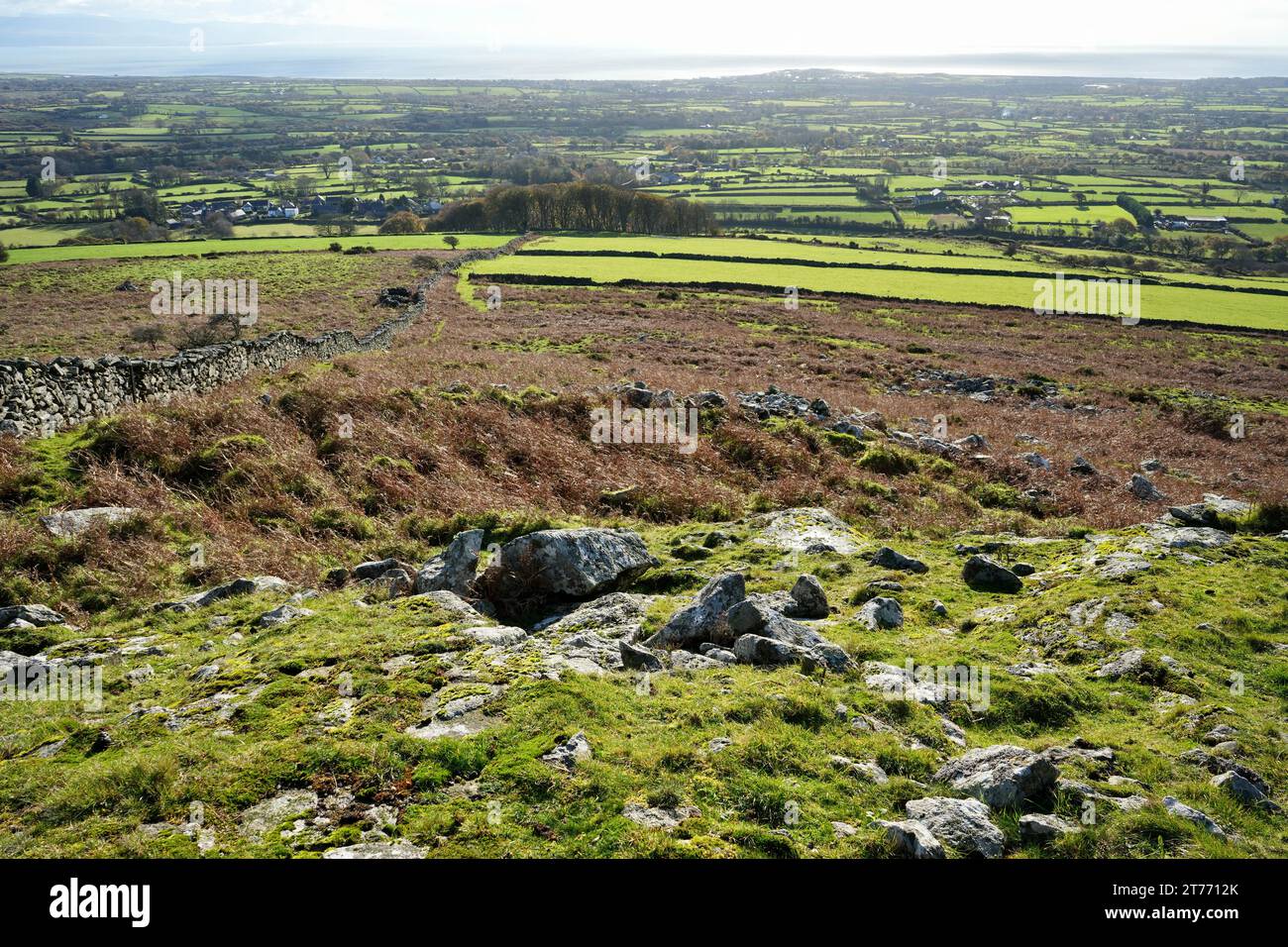 View of The Welsh Countryside with traditional stone walls close to ...