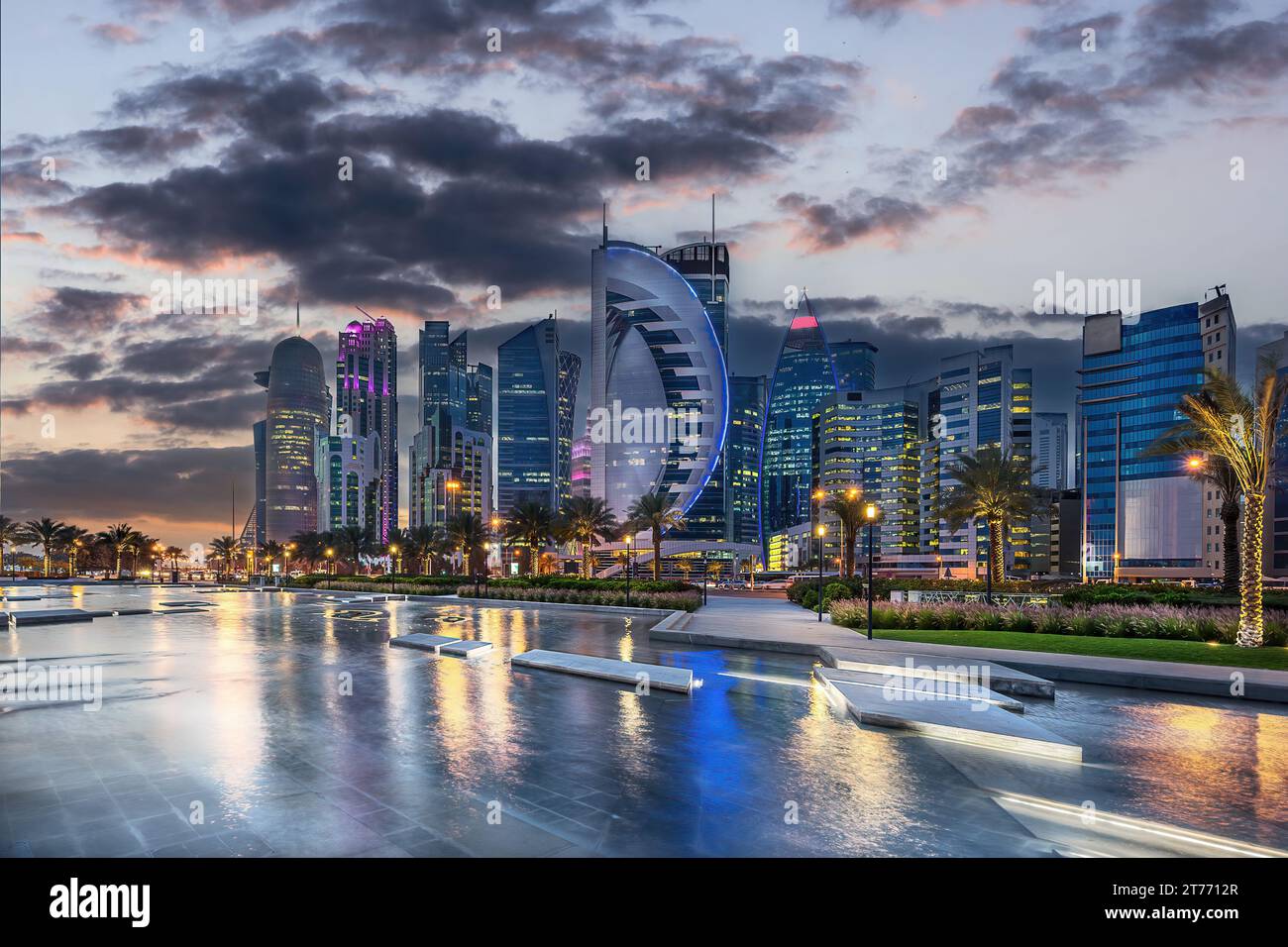 Looking along the Corniche in Doha Qatar Stock Photo - Alamy