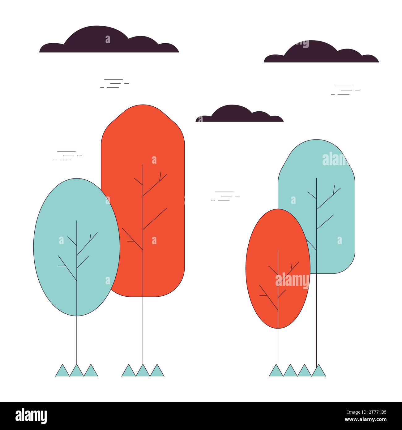 Autumn park trees 2D linear cartoon object Stock Vector Image & Art - Alamy