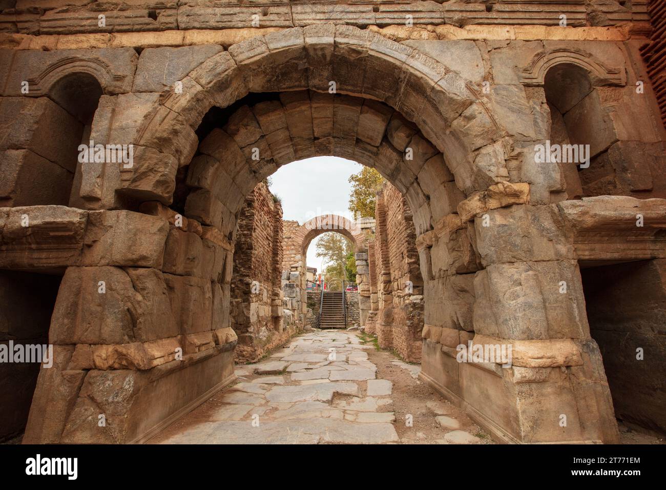 Lefke Gate (Lefke Kapi) of ancient Iznik Castle. Historical stone walls ...