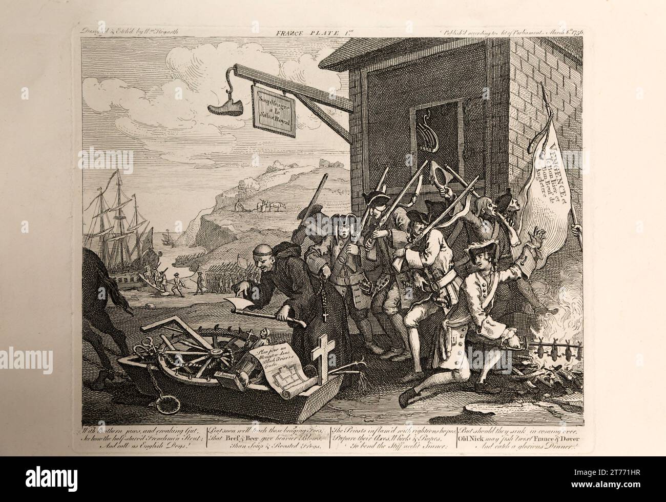 'The Invasion of France Plate 1' cartoon engraving by William Hogarth ...