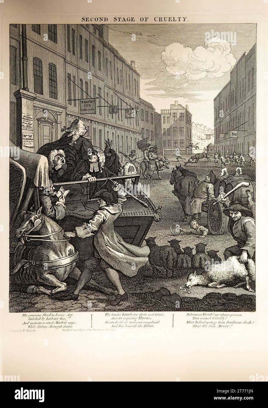 'Second Stage of Cruelty' cartoon engraving by William Hogarth 1751 ...