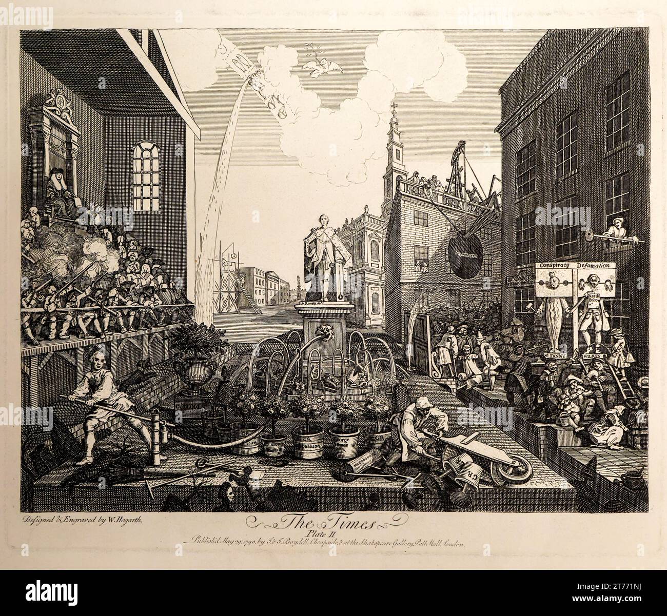 'The Times Plate 2' cartoon engraving by William Hogarth 1790 Stock ...