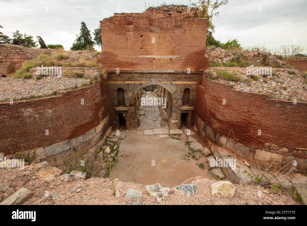 Lefke Gate (Lefke Kapi) of ancient Iznik Castle. Historical stone walls ...