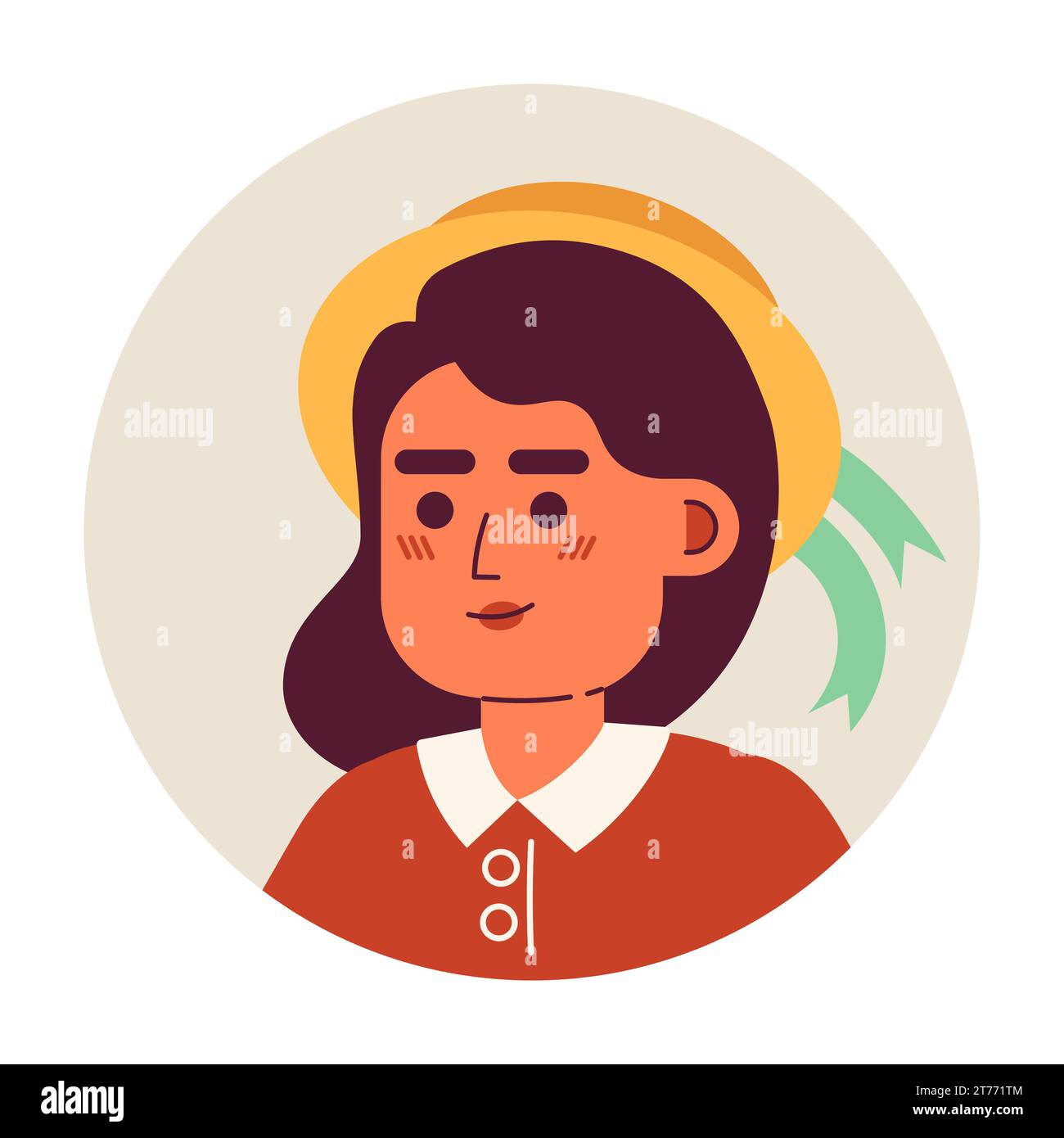 Summer hat woman caucasian pretty smiling 2D vector avatar illustration ...