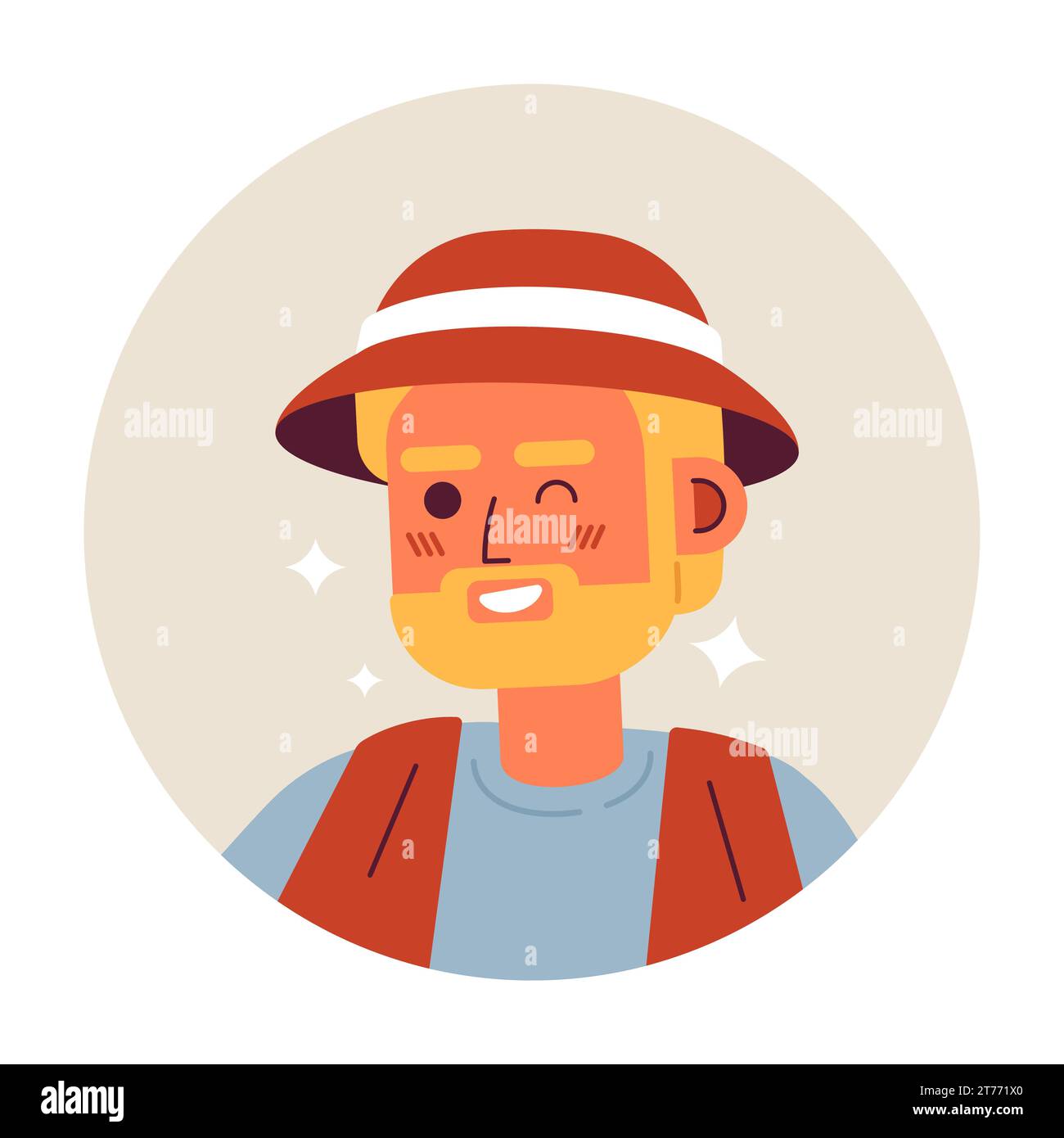 Caucasian fisherman bearded winking smiling 2D vector avatar ...