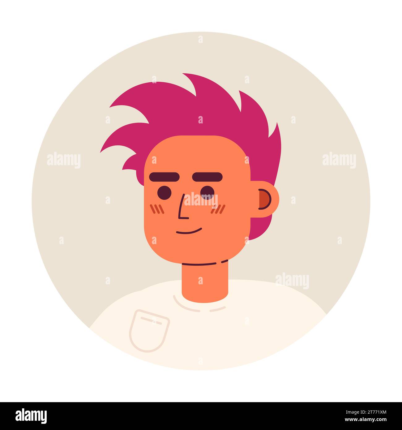 Punk mohawk young man relaxed staring 2D vector avatar illustration ...