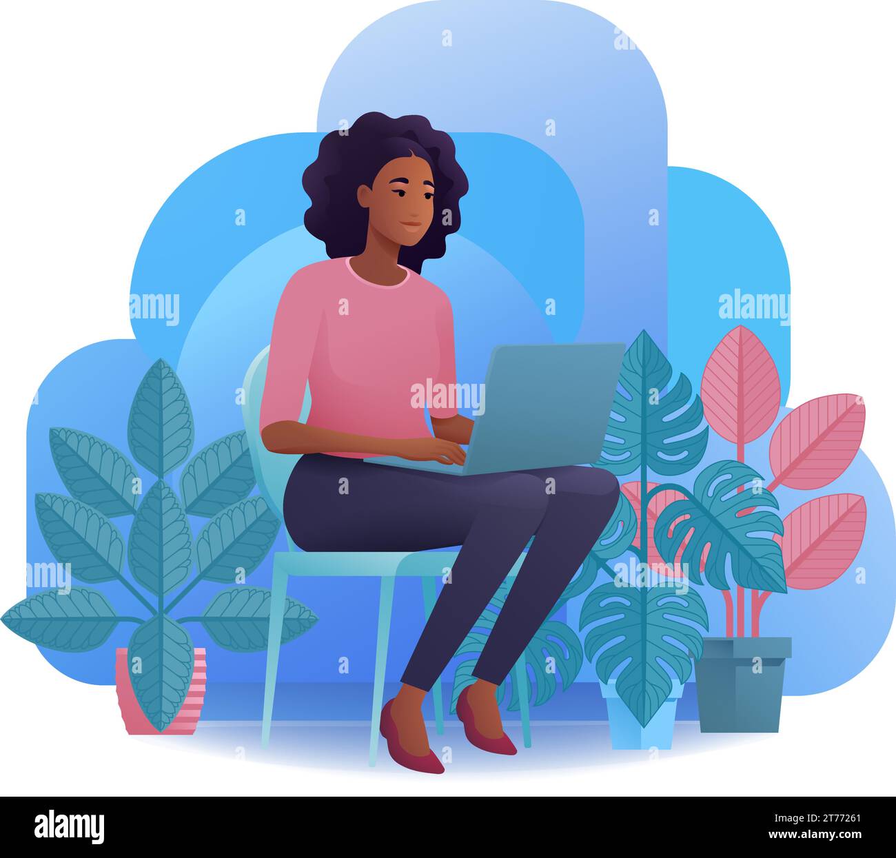 Woman Using Laptop Computer Cartoon Illustration Stock Vector Image ...