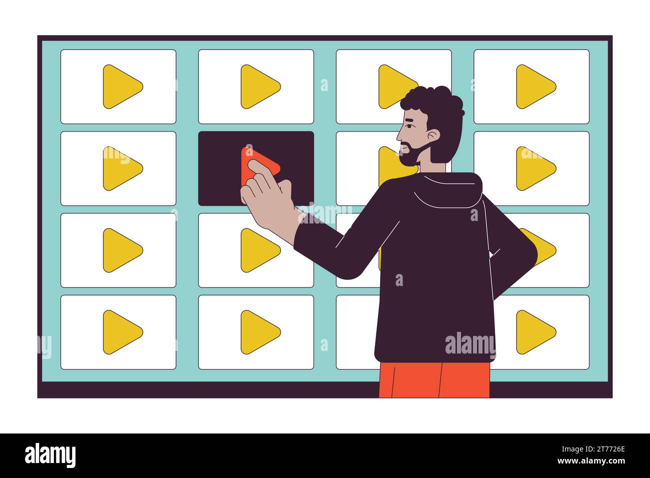 Black man choosing video on demand 2D linear cartoon character Stock ...